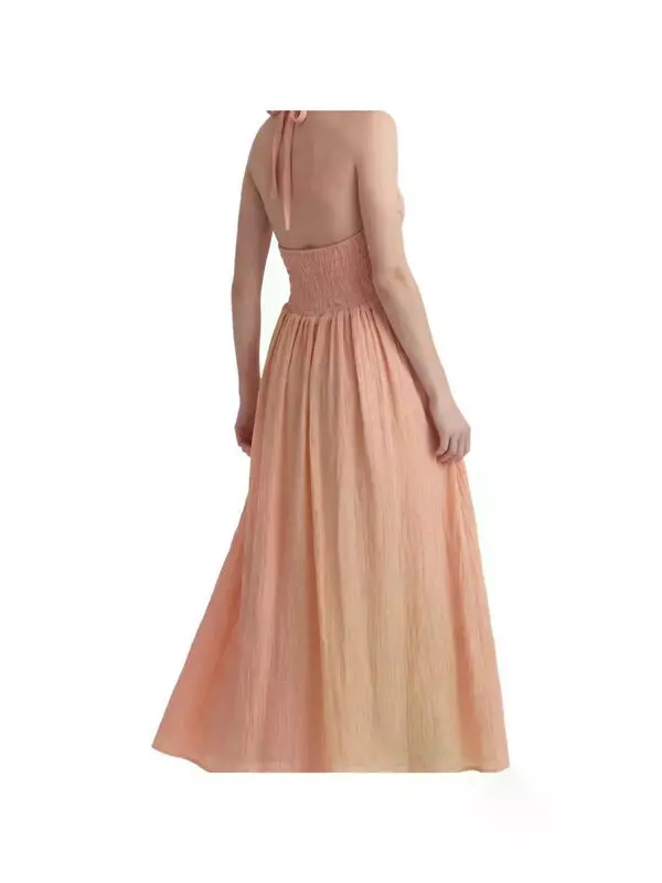 120% Lino Crochet-knit Halterneck Dress - Pink