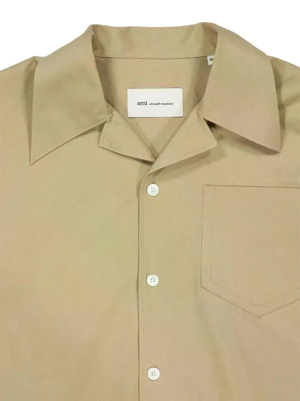 AMI Paris Beige Cotton Camp Collar Shirt