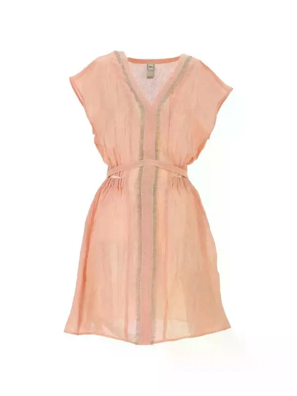 120% Lino Fringed-trim Belted Mini Dress