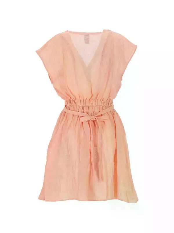 120% Lino Fringed-trim Belted Mini Dress