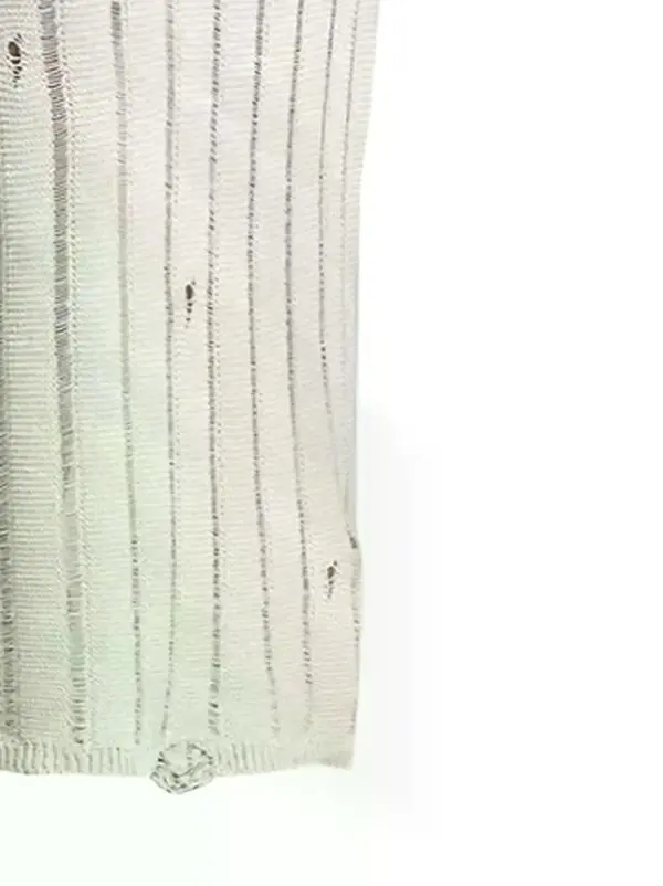 LANEUS Distressed Ribbed-knit V-neck Dress