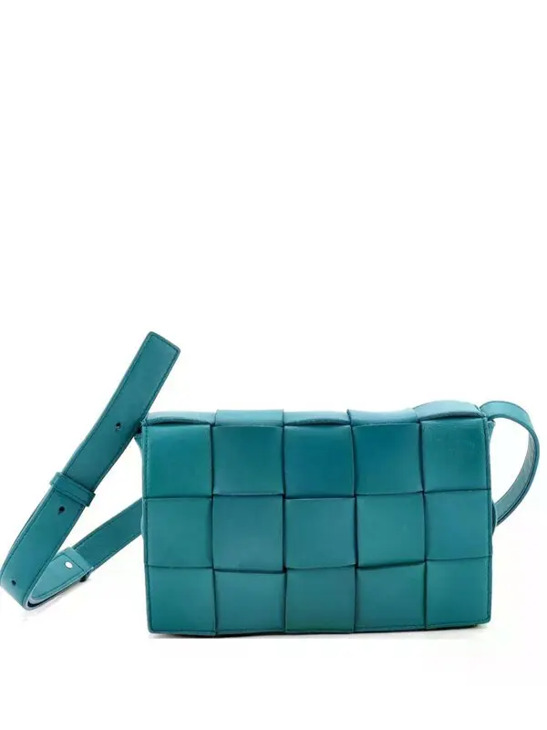 Bottega Veneta Cassette Maxi Intrecciato Leather Crossbody Bag - Blue