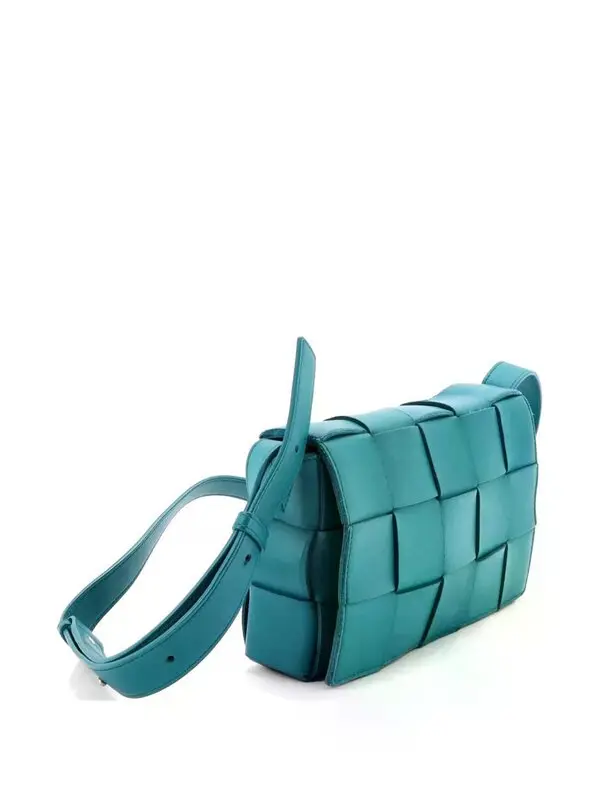 Bottega Veneta Cassette Maxi Intrecciato Leather Crossbody Bag - Blue