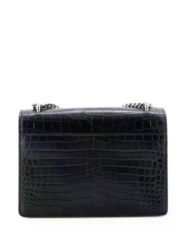 Saint Laurent Sunset Chain Wallet Crocodile Embossed Leather Crossbody Bag - Blue