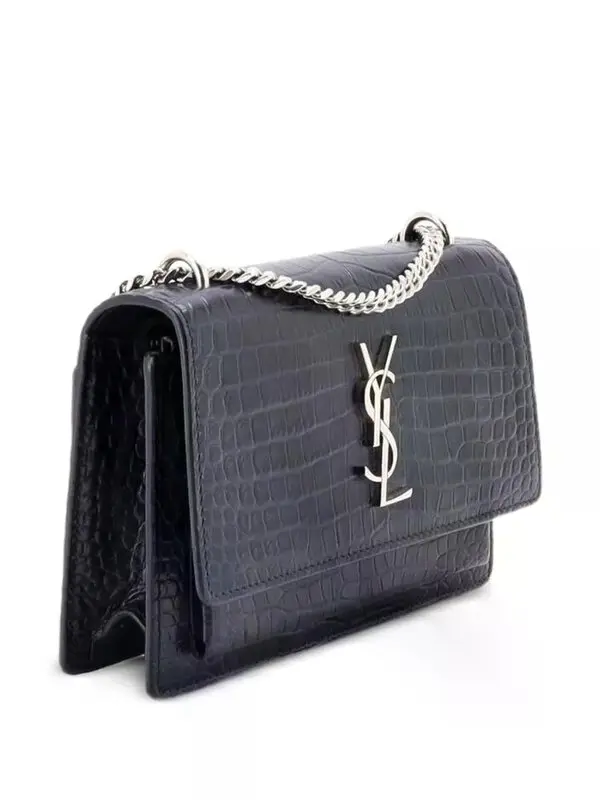 Saint Laurent Sunset Chain Wallet Crocodile Embossed Leather Crossbody Bag