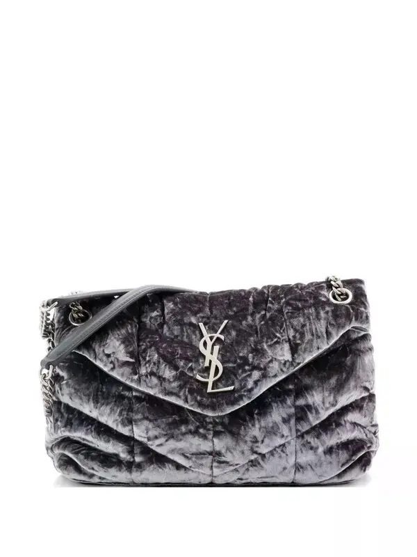 Saint Laurent Loulou Puffer Quilted Velvet Small Shoulder Bag - Grey