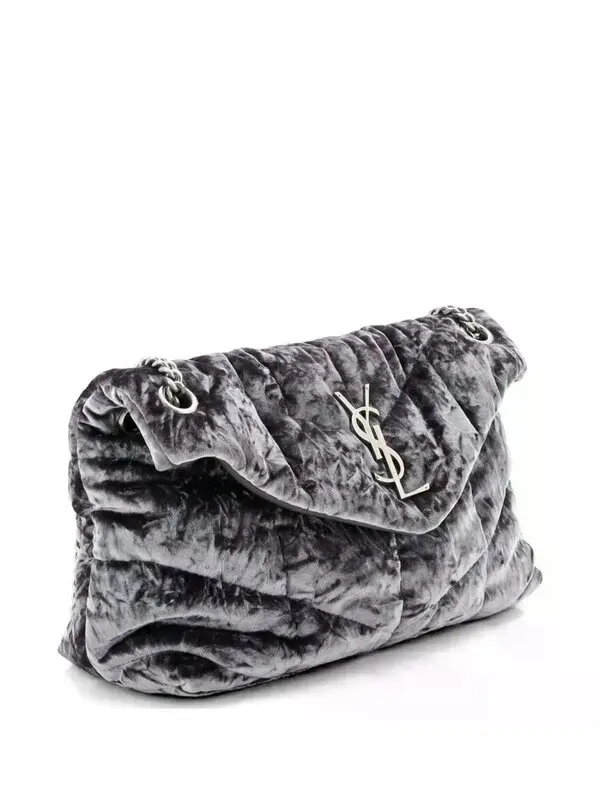 Saint Laurent Loulou Puffer Quilted Velvet Small Shoulder Bag - Grey
