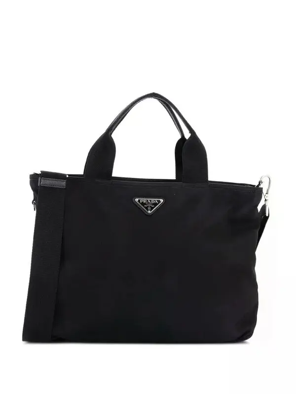 Prada Vela Convertible Tessuto Small Tote Bag - Black