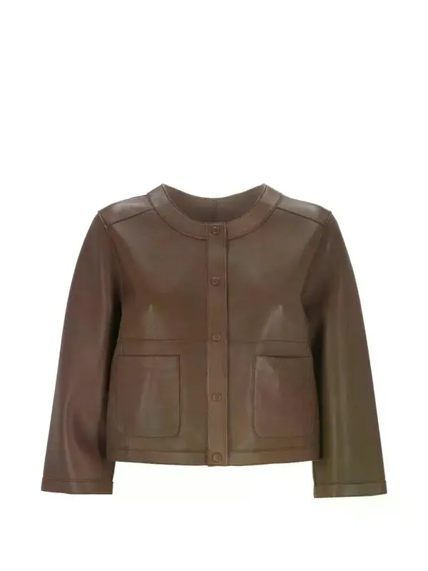 THE JACKIE LEATHERS Collarless Leather Jacket