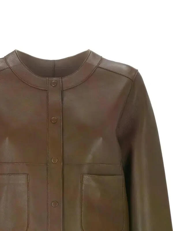 THE JACKIE LEATHERS Collarless Leather Jacket