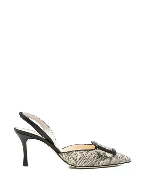 Manolo Blahnik Maysli Lizard-effect Slingback Pumps - Grey