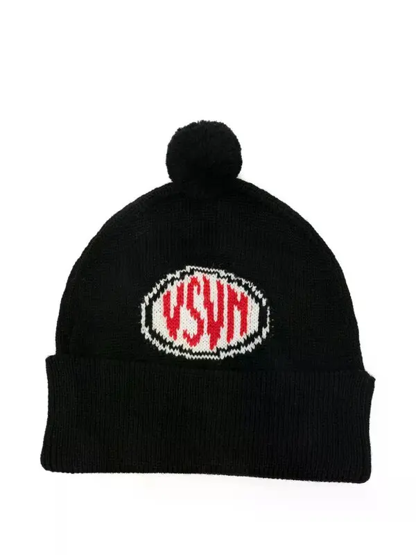 Visvim Logo-intarsia Pompom Beanie Hat - Black