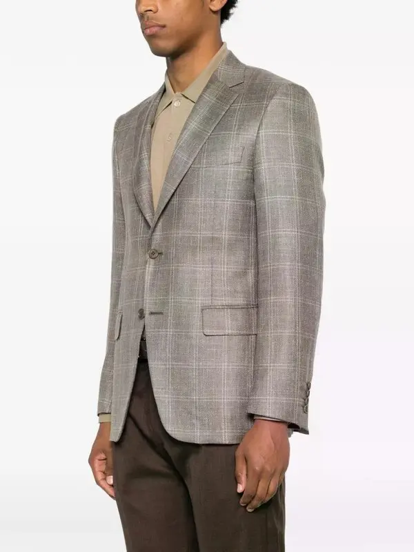 Canali Check-pattern Single-breasted Blazer - Grey
