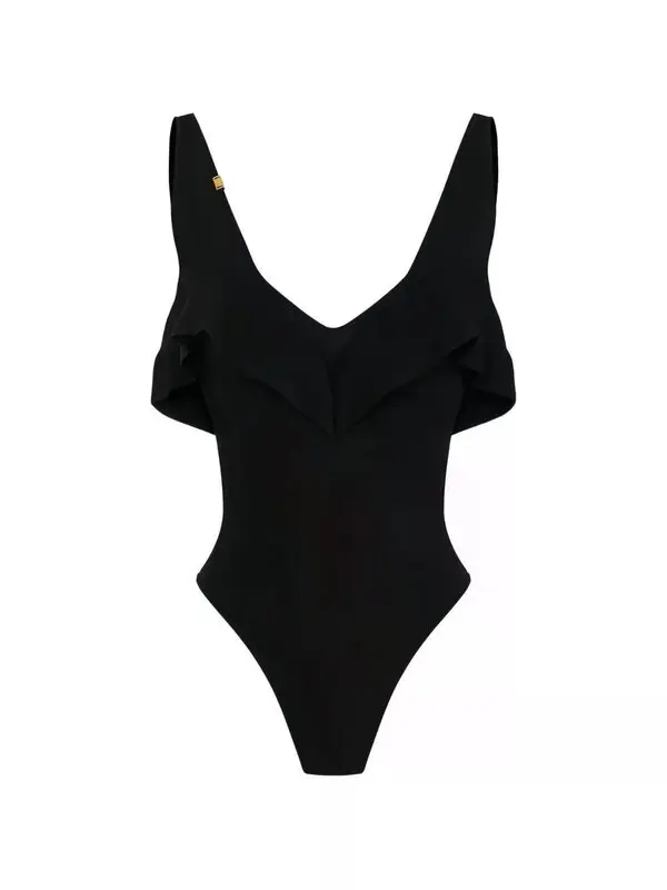 Elisabetta Franchi Milano Stitch Bodysuit With Ruffle Detail - Black