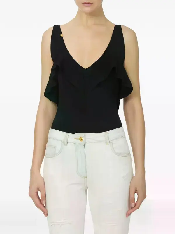 Elisabetta Franchi Milano Stitch Bodysuit With Ruffle Detail - Black