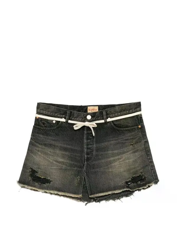 KAMIYA Distressed Frayed-edge Skirt - Black