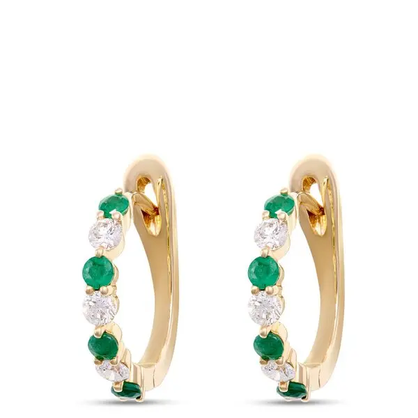 Benbridge Emerald And Round Diamond Hoops, 14k Yellow Gold,yg|e5609d4y - Green