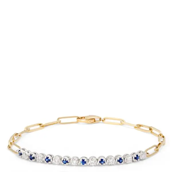 Benbridge Paperclip Sapphire And Diamond Bracelet In 14k Yellow Gold - Yg