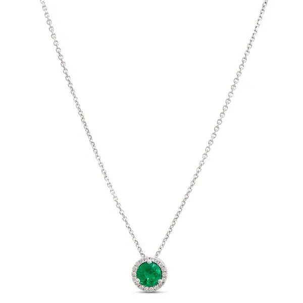 Benbridge Round Emerald Pendant With Diamond Halo, 14k White Gold,|qp5424eem-bb - Wg