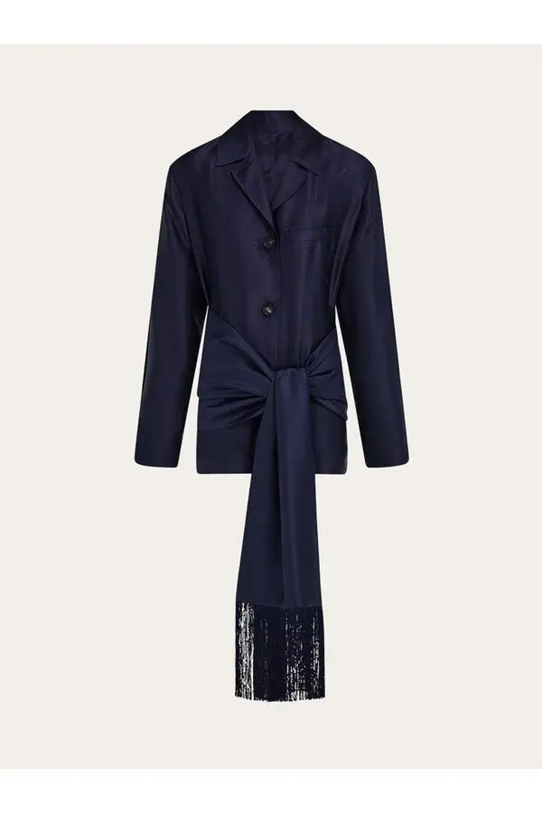 FERRAGAMO Silk Shirt Jacket - Blue / Navy
