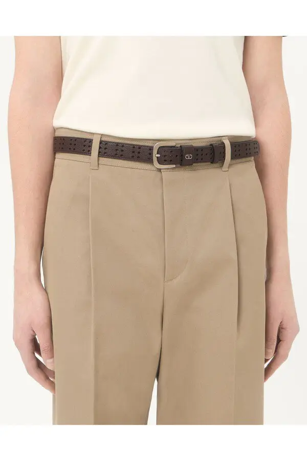 Valentino Garavani Mini Vlogo Signature Perforated Leather Belt - Silver