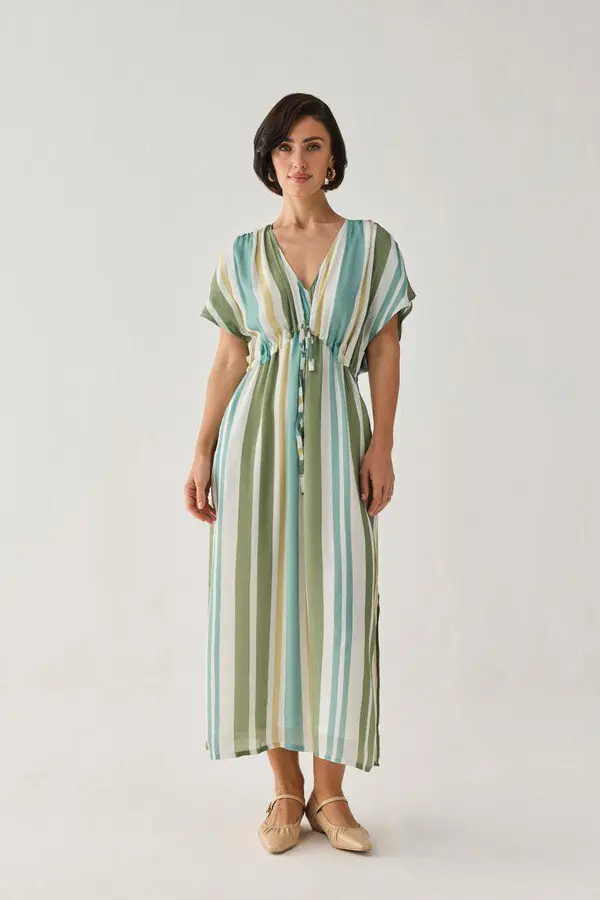 REISTOR Gathered Maxi Dress In Stripes - Stripe