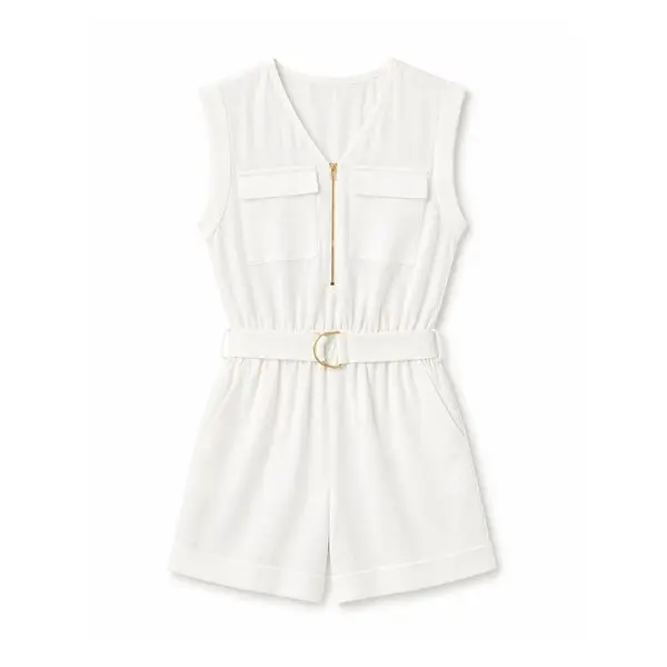 YUMI Utility Style Playsuit With V-neck And Belted Waist - White