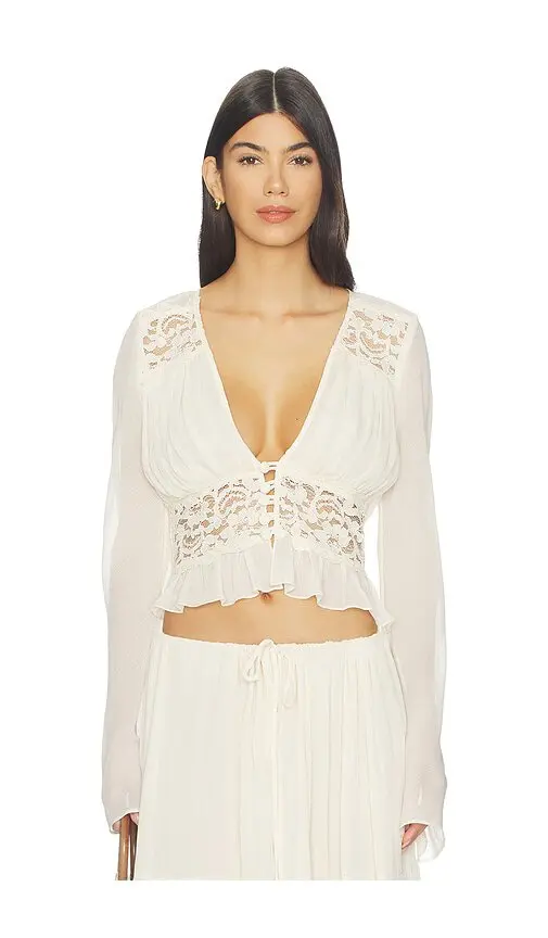 Arcina Ori Alessandra Long Sleeve Lace Trim Shirt - Cream
