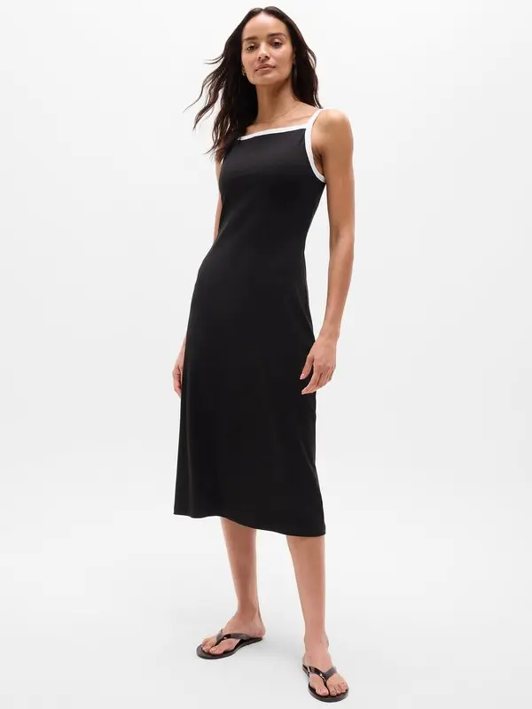 Athleta Signature Rib Apron Dress - Black/white Piping