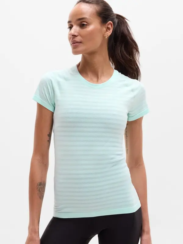 Athleta Momentum Flex Tee - Sky Textured Stripe