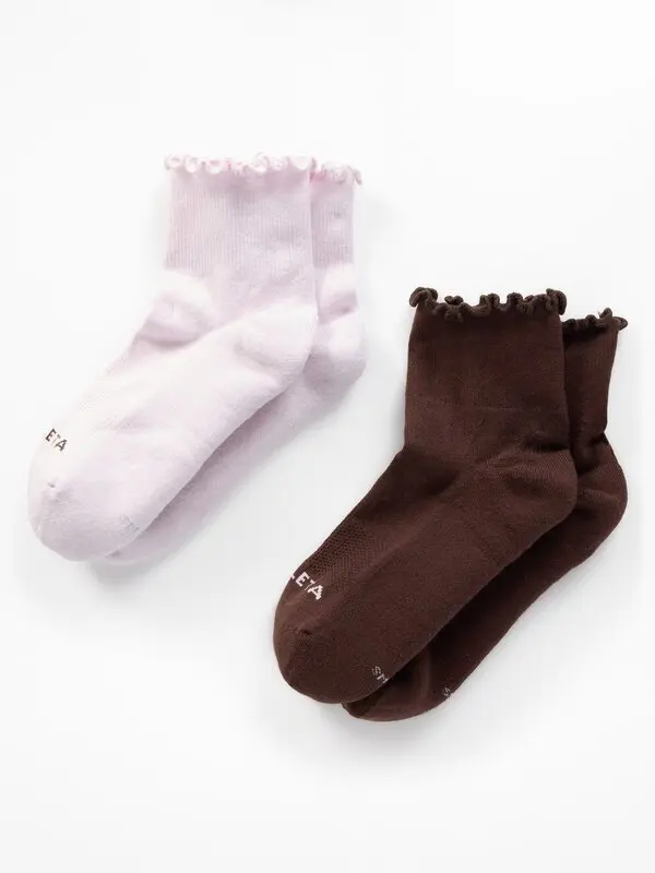 Athleta Ruffle Everyday Quarter Crew Sock 2-pack - Ballet/woodland