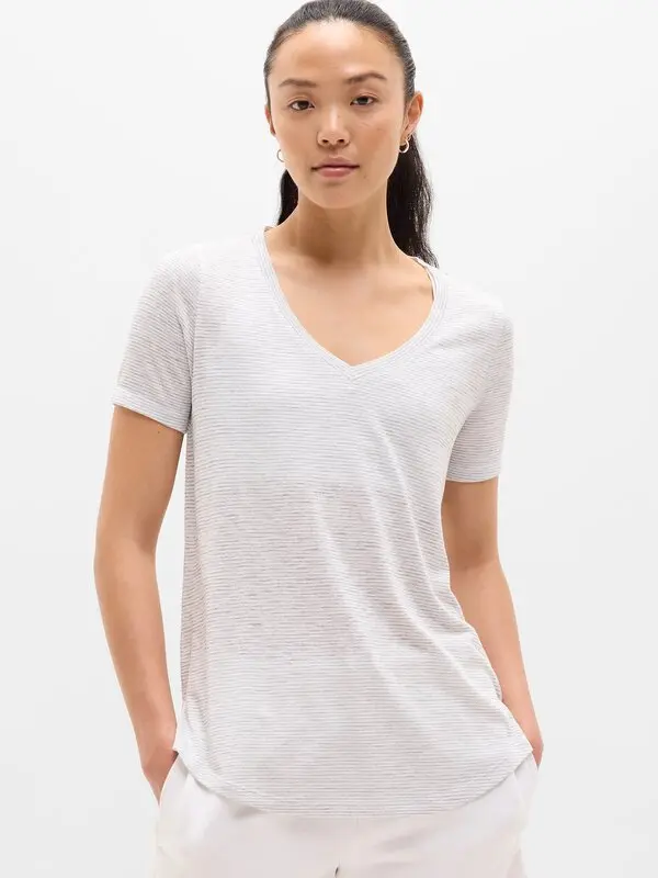 Athleta Atheleta Breezy V-neck Tee - Cobblestone Grey Stripe