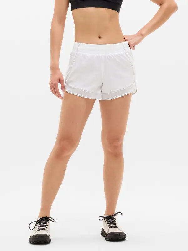 Athleta Mesh Racer Run Mid Rise 4" Short - White/black Stitching