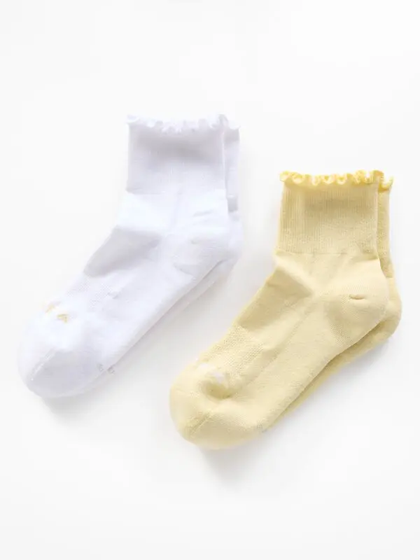 Athleta Ruffle Everyday Quarter Crew Sock 2-pack - Solstice/white
