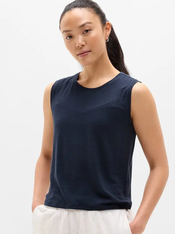 Athleta Getaway Linen Blend Muscle Tank - Navy