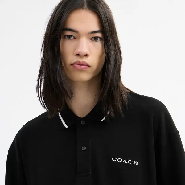 COACH OUTLET Signature Trim Long Sleeve Polo In Regenerative Cotton
