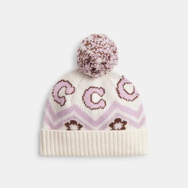 COACH OUTLET Coach Fair Isle Print Knit Beanie - Chalk