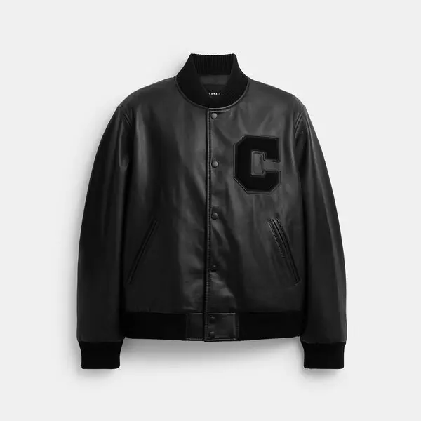 COACH OUTLET Coach Leather Varsity Jacket - Black/black