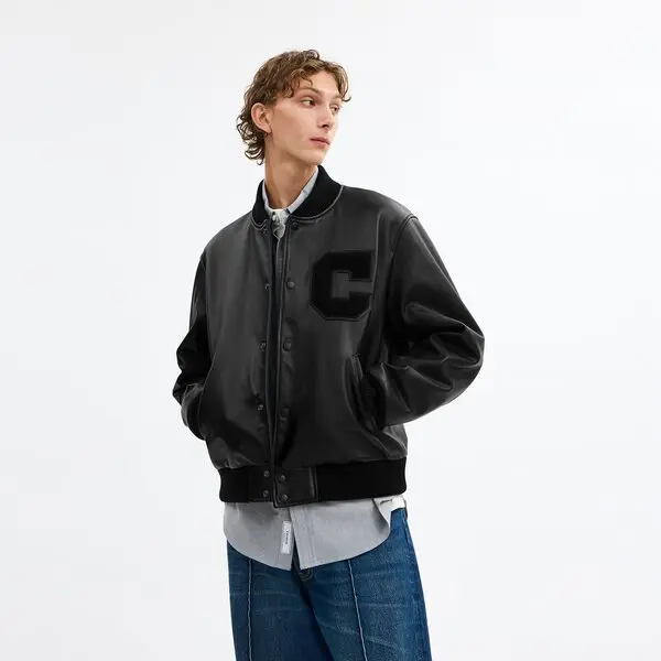 COACH OUTLET Coach Leather Varsity Jacket - Black/black