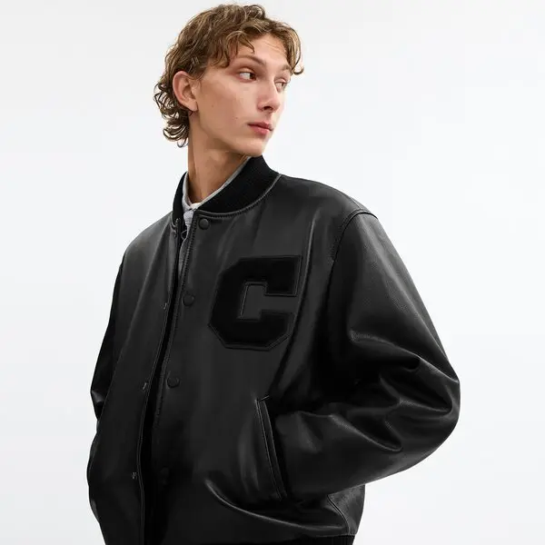 COACH OUTLET Coach Leather Varsity Jacket - Black/black