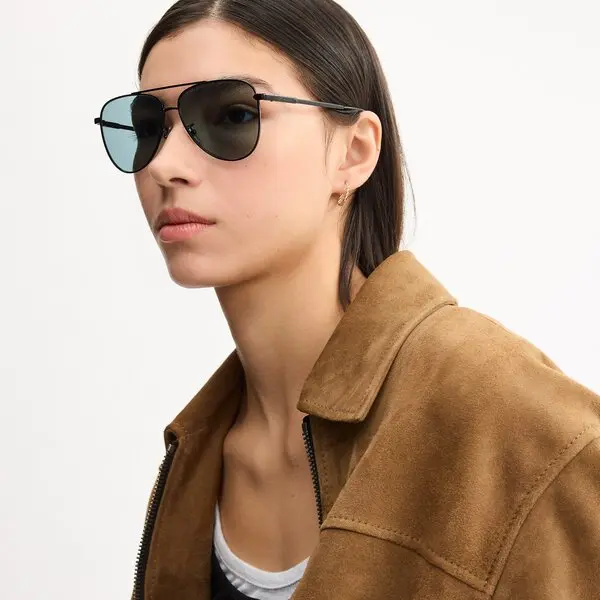COACH OUTLET Coach C Hardware Metal Pilot Sunglasses - Black/blue