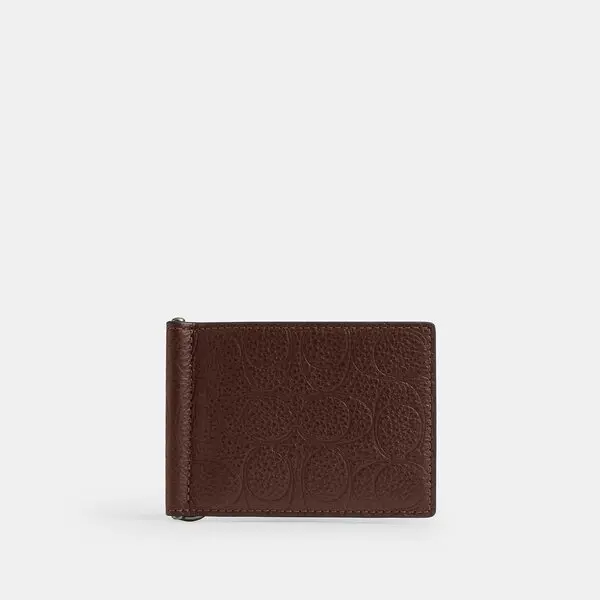 COACH OUTLET Slim Money Clip Billfold Wallet In Signature Leather - Gunmetal/maple