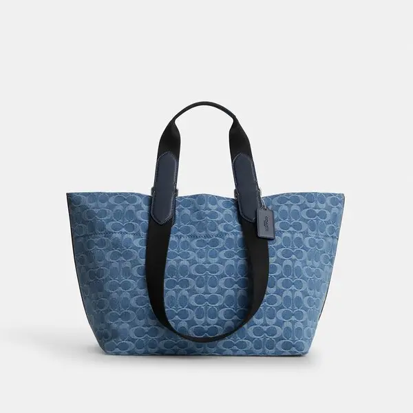 COACH OUTLET Signature Denim Small Tour Tote Bag - Silver/denim