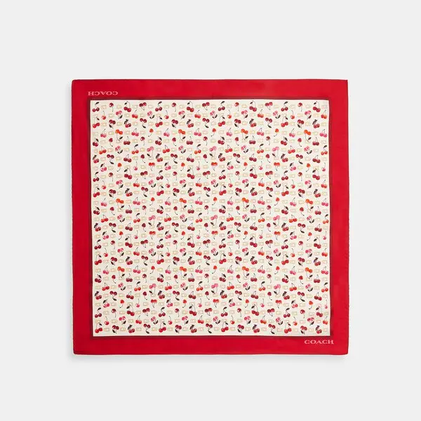 COACH OUTLET Sculpted C Cherries Print Silk Bandana - Chalk/red