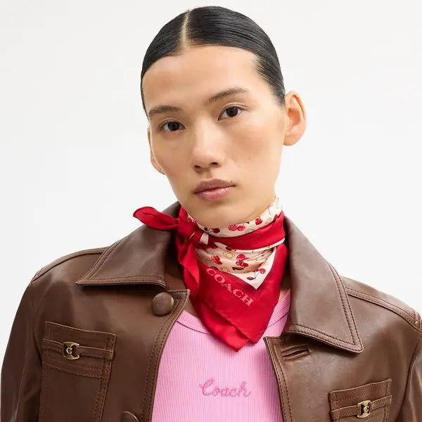 COACH OUTLET Sculpted C Cherries Print Silk Bandana