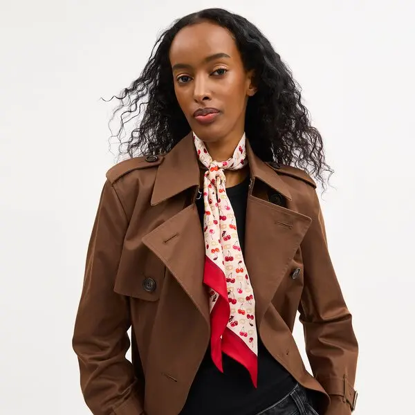 COACH OUTLET Sculpted C Cherries Print Silk Wide Skinny Scarf