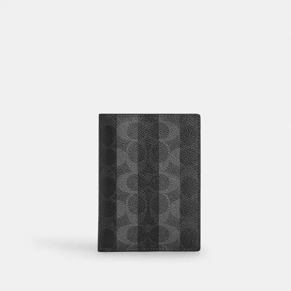 COACH OUTLET Passport Card Case In Signature Canvas With Stripes - Gunmetal/black/grey