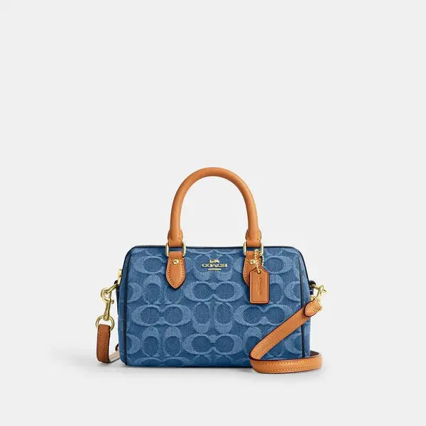 COACH OUTLET Coach Signature Denim Mini Rowan Crossbody Bag - Gold/indigo
