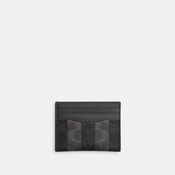 COACH OUTLET Slim Id Card Case In Signature Canvas With Stripes - Black/grey