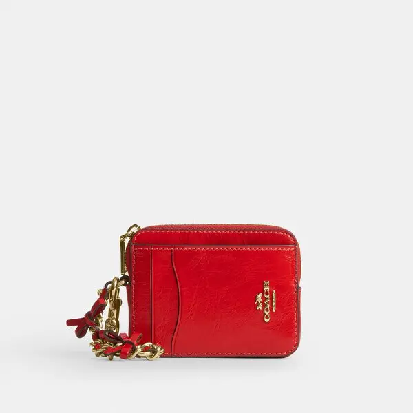 COACH OUTLET Zip Card Case With Bows - Gold/bright Cherry